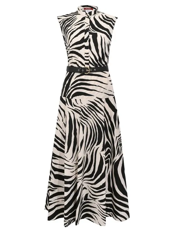 Max Mara Zebra Print Sleeveless Belted Maxi Dress - Nero