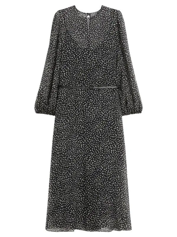 Max Mara Printed Silk Midi Dress With Balloon Sleeves - Black