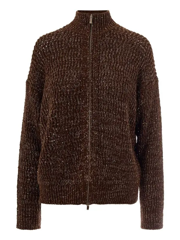 Max Mara Zip-up Knit Sweater - Nocciola