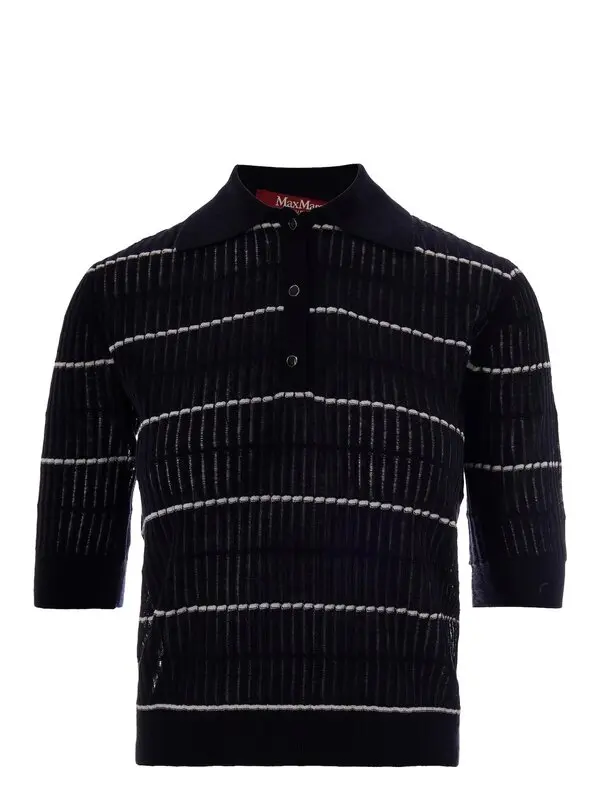 Max Mara Ribbed Knit Polo Sweater - Blu