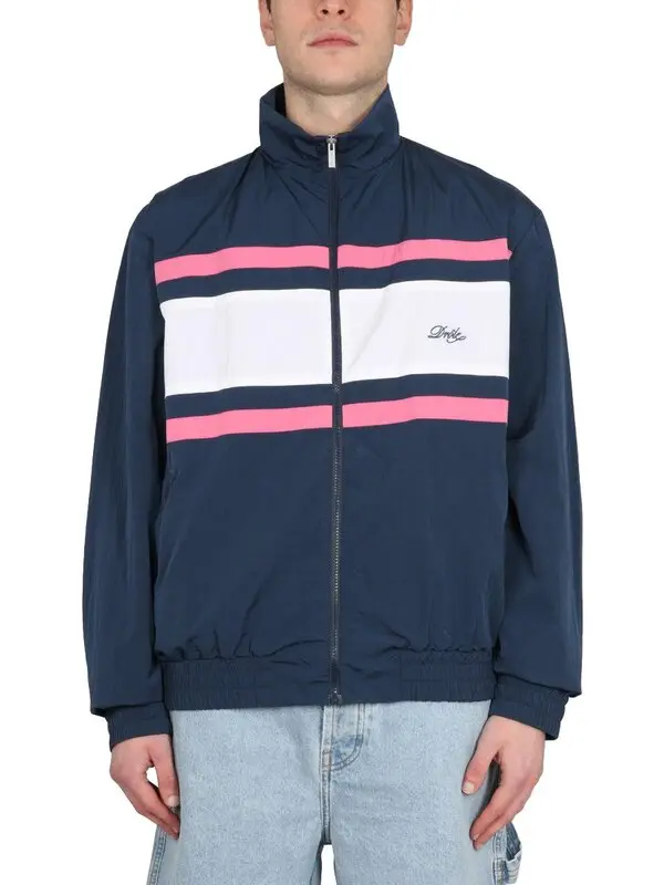 Drole De Monsieur High Neck Zip-up Jacket With Striped Detail - Blue
