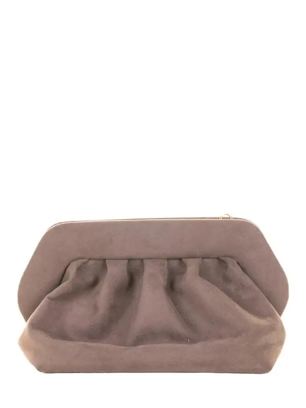 THE MOIRÈ Bios Pleated Suede Clutch Bag - Mud