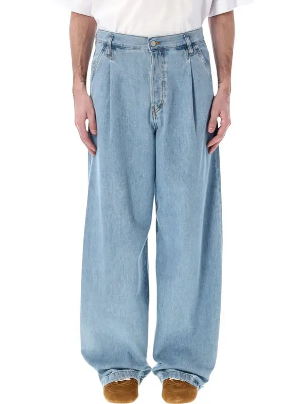 Dries Van Noten Wide Leg Pleated Jeans - Blue