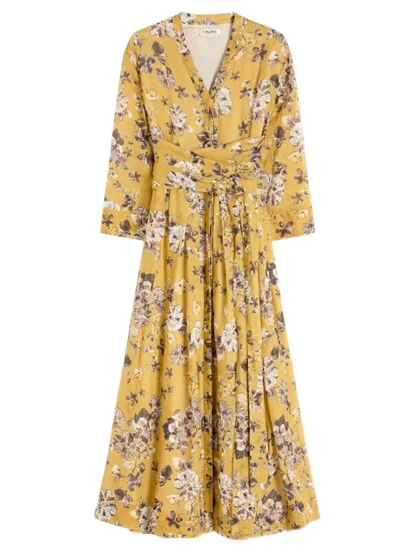 Max Mara Floral Print V-neck Belted Mini Dress - Giallo