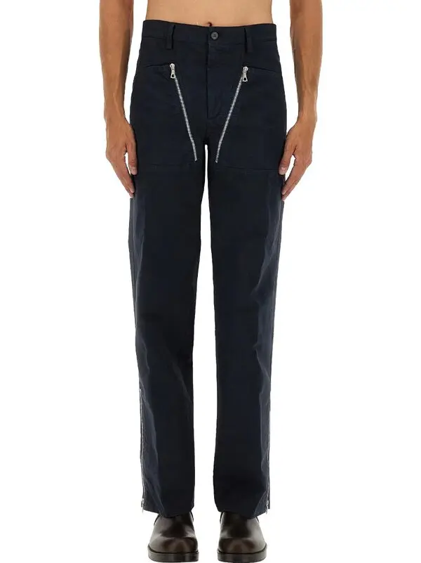 Dries Van Noten Double Zipper Cotton Trousers - Blue