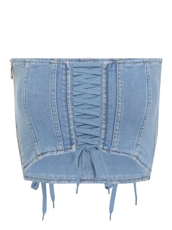 Elisabetta Franchi Denim Corset Bustier Top - Blue