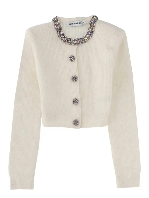 SELF-PORTRAIT Cardigan With Diamanté Detail - Ivory