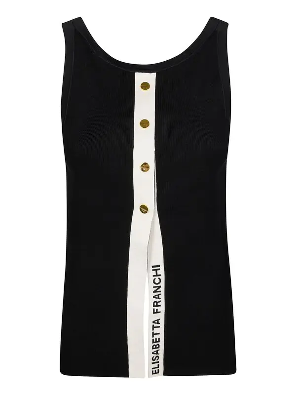 Elisabetta Franchi Sleeveless Knit Top With Button Detail - Nero