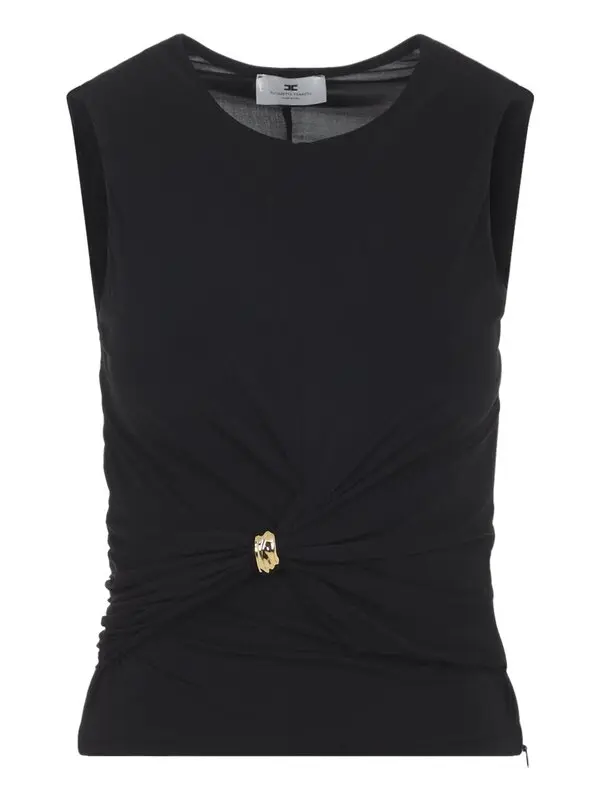 Elisabetta Franchi Ruched V-neck Sleeveless Top - Black