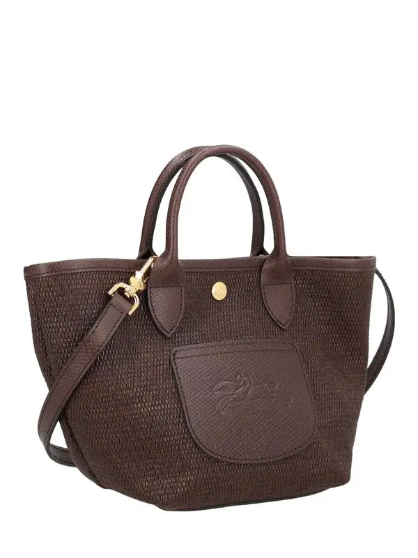 Longchamp Textured Woven Small Tote Bag With Crossbody Strap - Brown