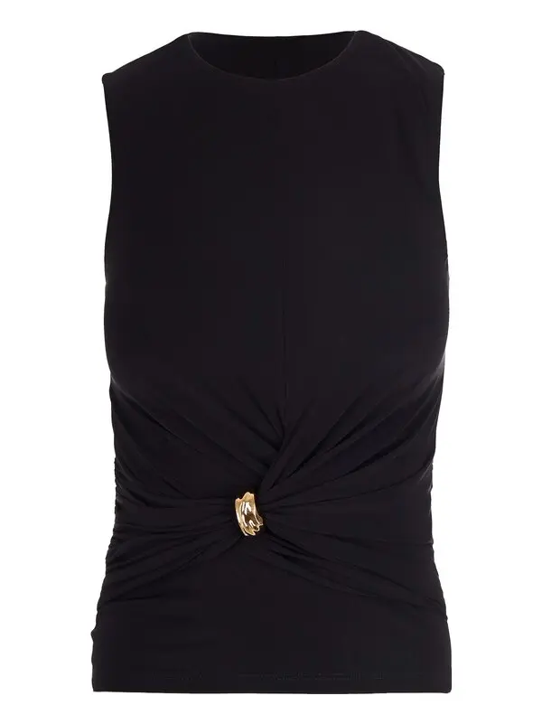 Elisabetta Franchi Sleeveless Draped Top With Gold-tone Accent - Nero