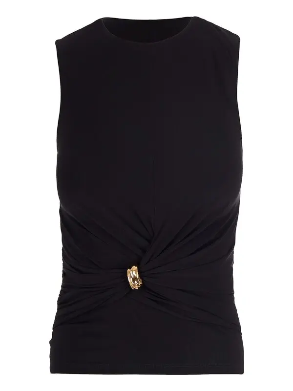 Elisabetta Franchi Sleeveless Draped Top With Gold-tone Accent - Nero