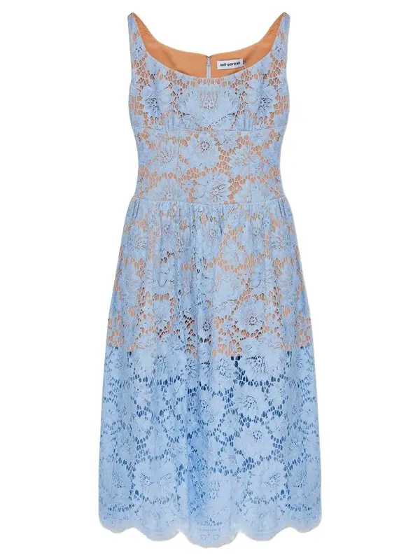 SELF-PORTRAIT Lace Mini Dress With Corset Detail - Clear Blue
