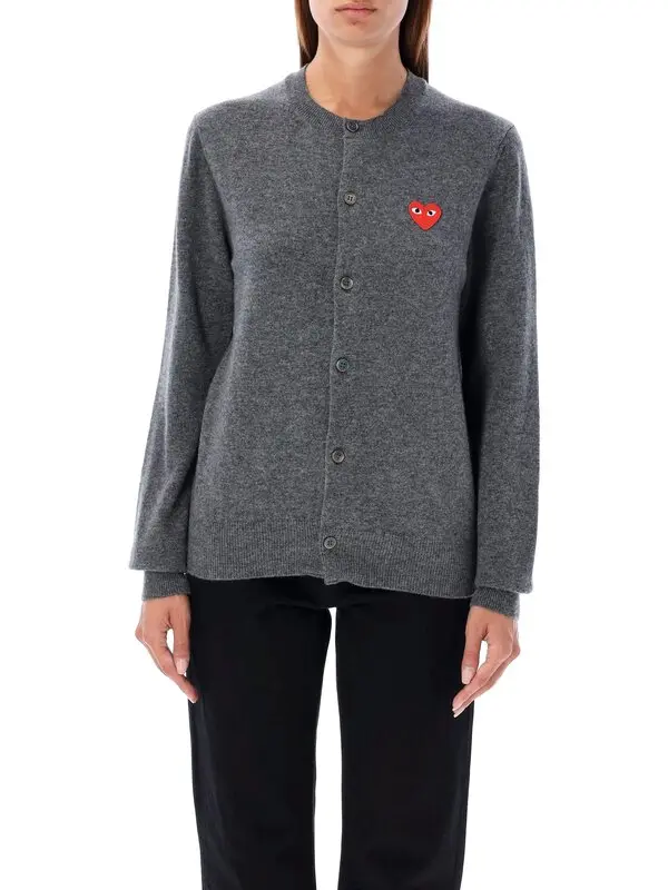 Play Comme Des Garcon Wool Cardigan With Heart Logo - Grey