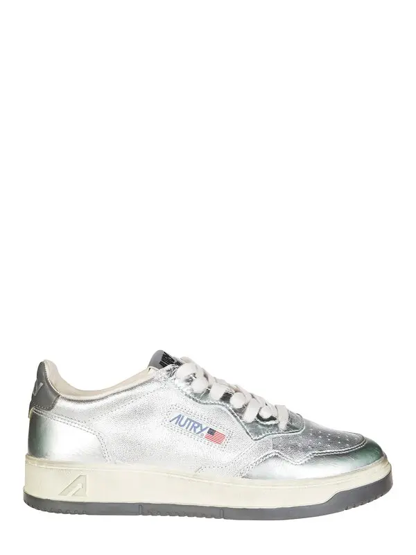 AUTRY Metallic Leather Lace-up Sneakers - Bianco