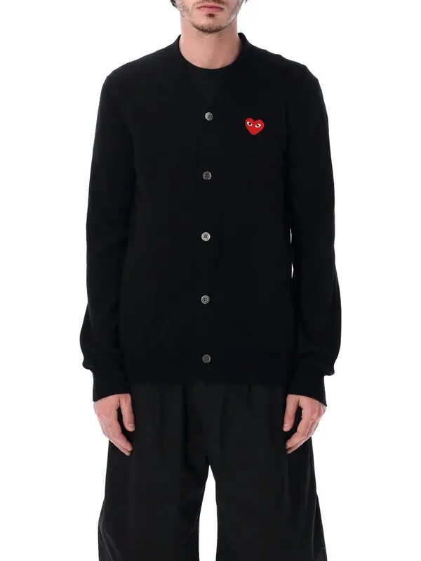 Play Comme Des Garcon Classic V-neck Cardigan With Red Heart Applique - Black