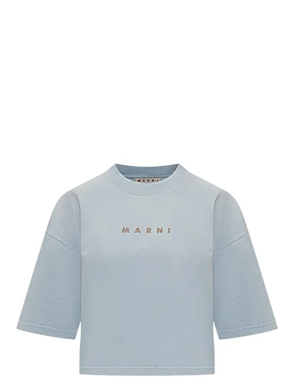Marni Embroidered Logo T-shirt - Celeste