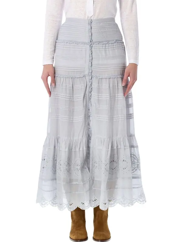 MARANT ETOILE Cotton And Lace Flared Maxi Skirt - Blue