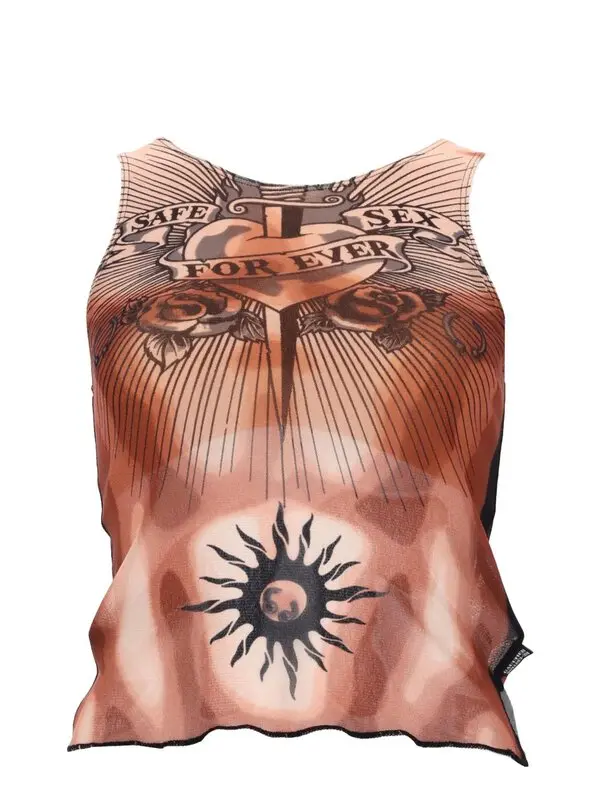 JEAN PAUL GAULTIER Tattoo Print Mesh Top - Multicolour