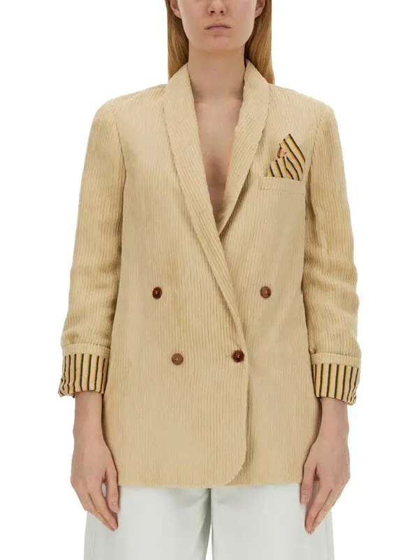 ALYSI Double-breasted Ribbed Blazer - Ivory