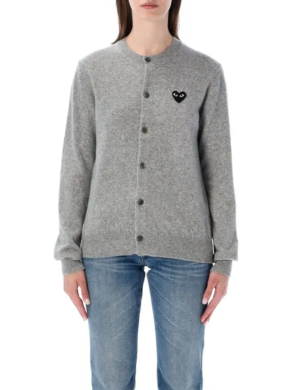 Play Comme Des Garcon Cardigan With Iconic Patch - Grigio