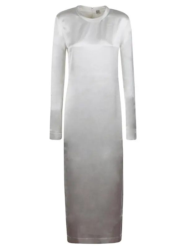 TOTEME Long Satin Crewneck Dress - White