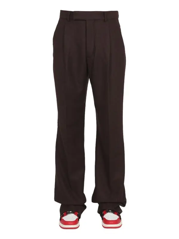 Amiri Wool Flannel Double Pleat Trousers - Brown
