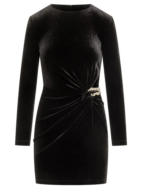 SELF-PORTRAIT Draped Velvet Mini Dress - Black