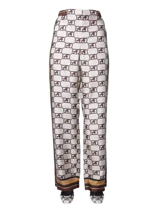 Alberta Ferretti Monogram Print Trousers - Beige