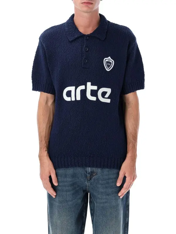 ARTE ANTWERP Athletic Knit Polo - Blue