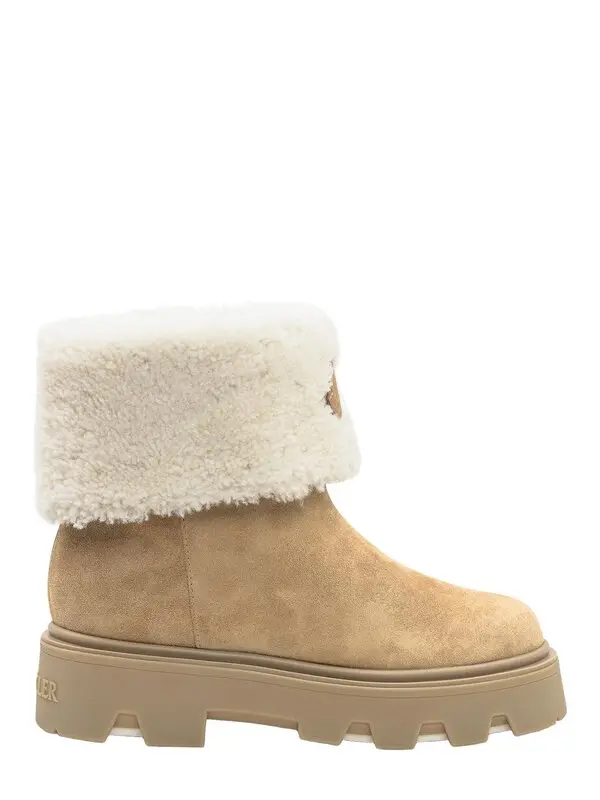 Moncler Suede Ankle Boots With Shearling Trim - Cammello