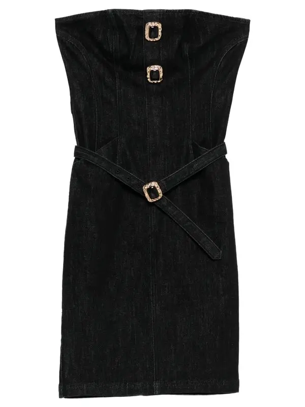 SELF-PORTRAIT Denim Mini Dress With Exposed Zip Closure And Belt - Black