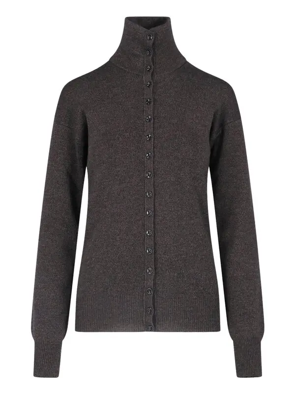 LEMAIRE Wool Button-front High Neck Cardigan - Black