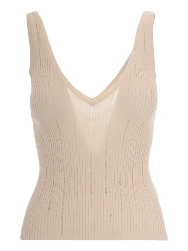 SESSUN Ribbed V-neck Mini Top - Fleur De Sel