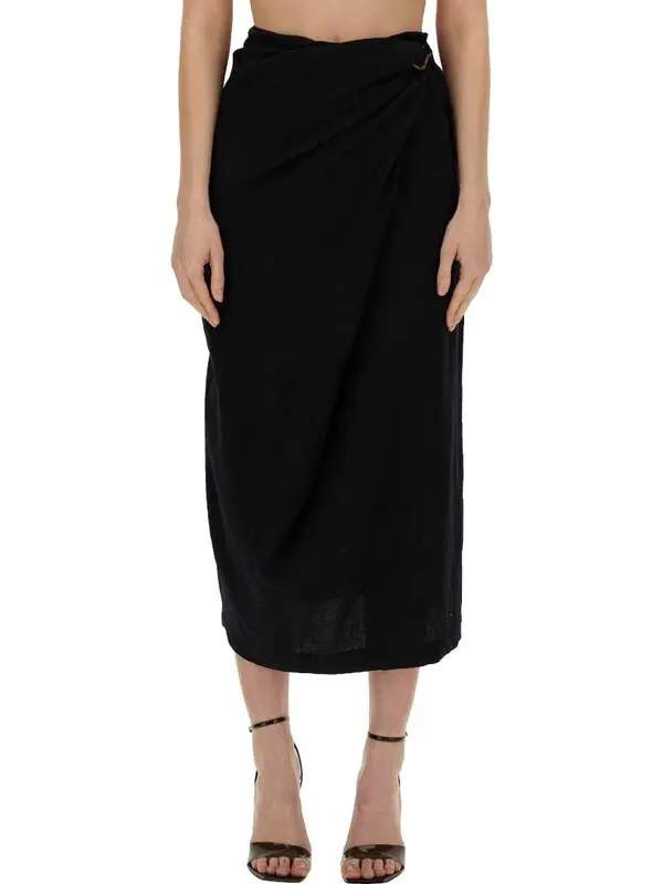 ALYSI Draped Midi Skirt With Ring Detail - Black