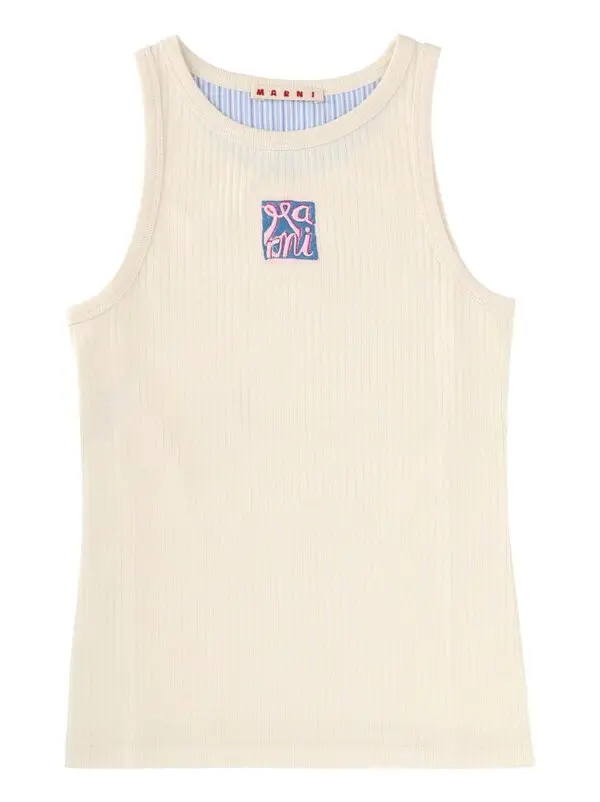 Marni Ribbed Cotton Tank Top With Frame Logo - Beige