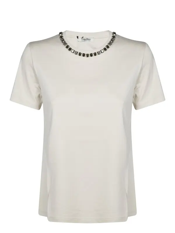 Max Mara T-shirt With Embellished Neckline - Beige