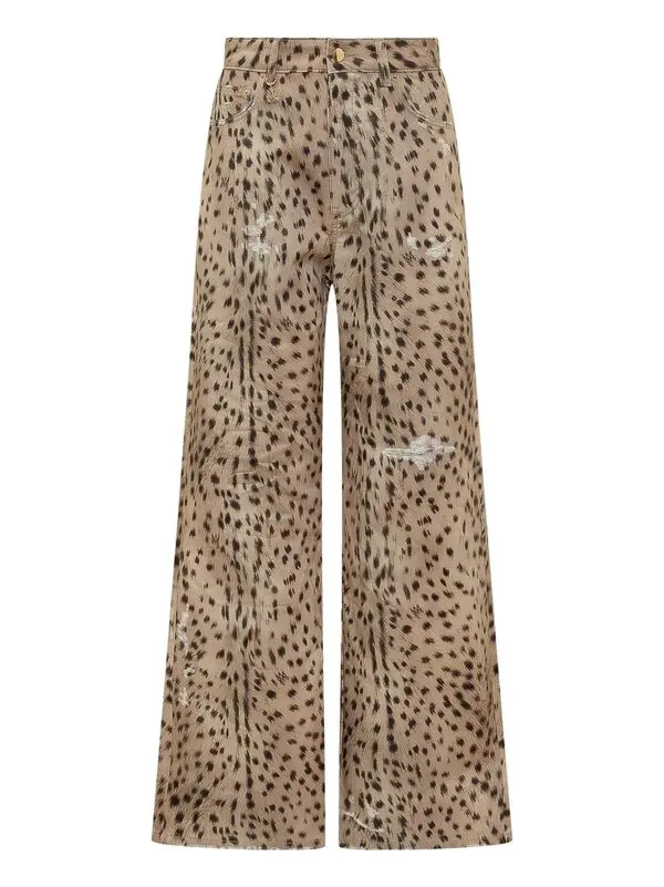 Amiri Jet Set Animal Print Wide Leg Denim Pants - Dark Brown