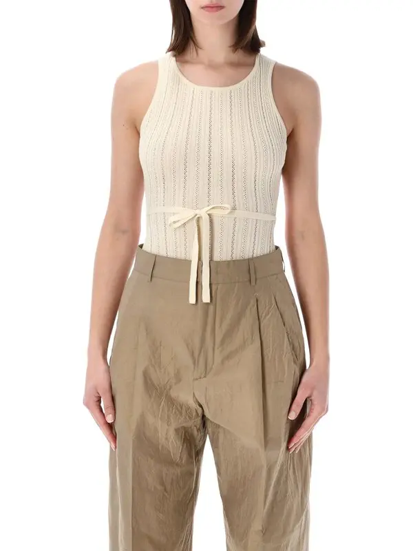 SESSUN Sleeveless Knit Bodysuit With Adjustable Waist Ties And Cut-out Back - Fleur De Sal