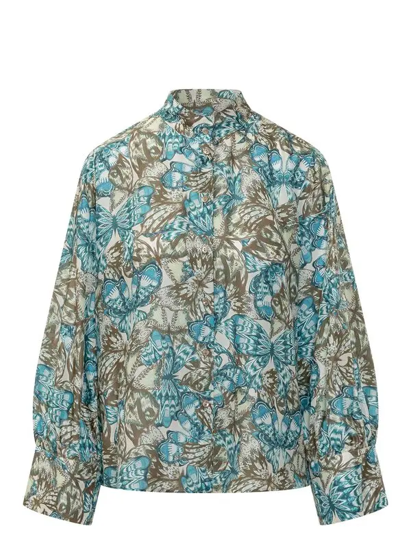 Momoni Printed Shirt With Elegant Neckline - Blu Avio/salvia
