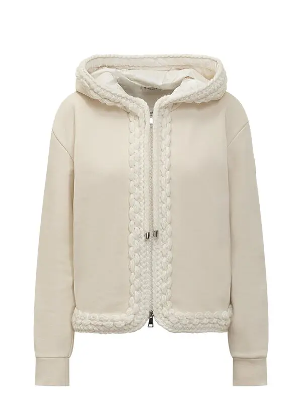 Moncler Knit Hooded T-shirt With Braided Trim - Panna