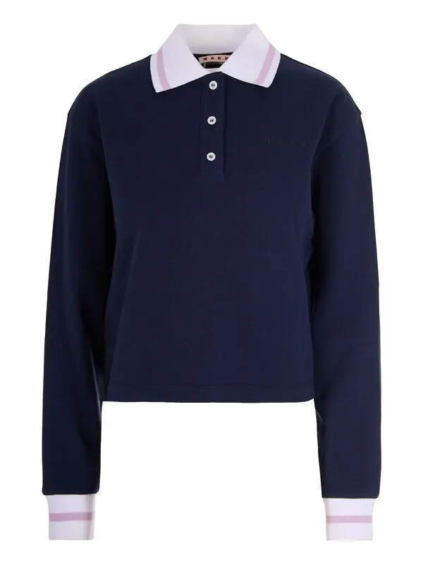 Marni Long Sleeve Cotton Piqué Polo Shirt - Blublack