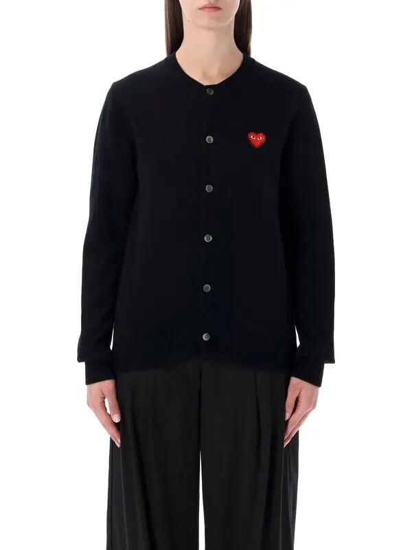 Play Comme Des Garcon Essential Wool Cardigan With Embroidered Heart Logo - Black