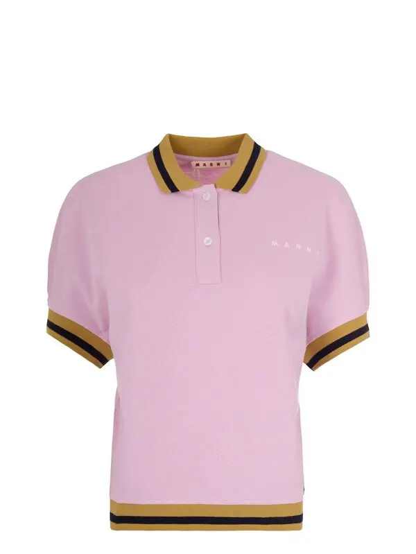 Marni Short Sleeve Knit Polo Shirt With Contrast Trim - Quartz