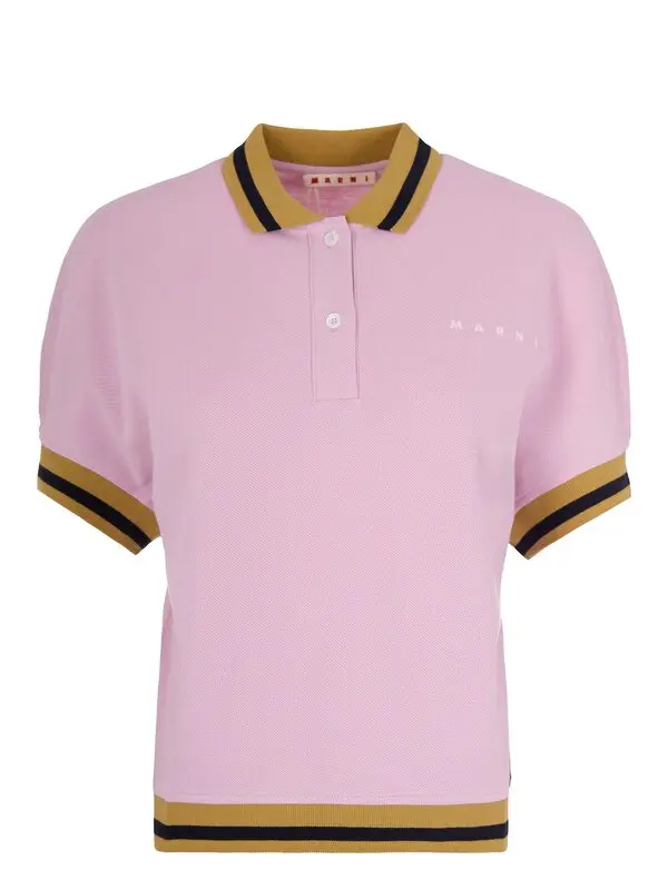 Marni Short Sleeve Textured Polo Shirt - Quartz