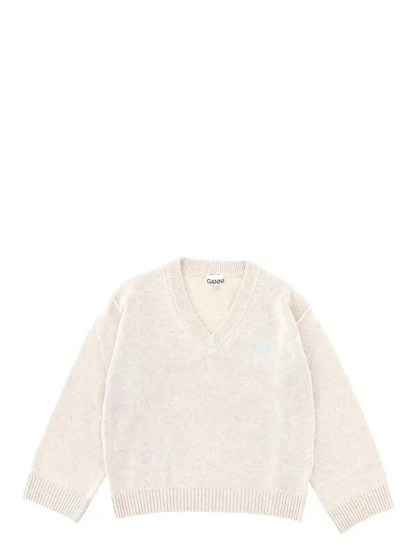 GANNI Logo Sweater With Tie Detail - Beige