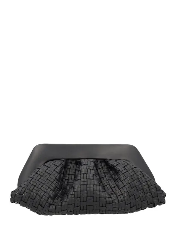THEMOIRE Woven Clutch Bag With Textured Raffia Detail - Black