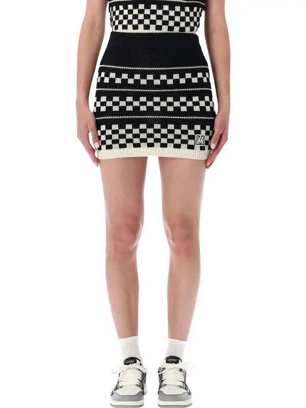 Amiri Checkered Mesh Mini Skirt - Nero