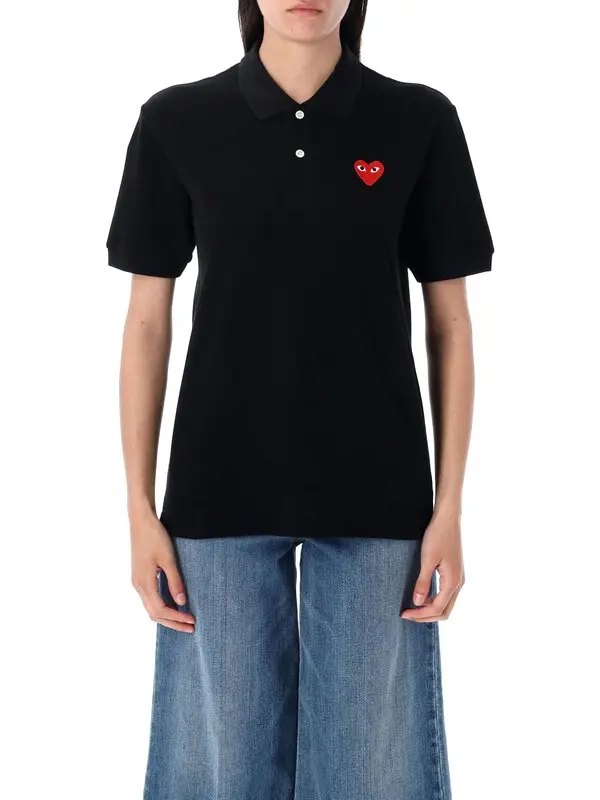 Play Comme Des Garcon Classic Polo Shirt With Red Heart Patch - Black