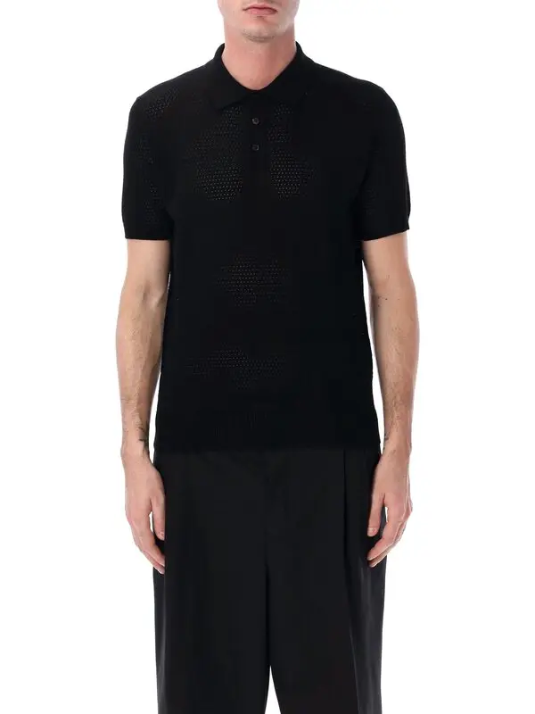 ROBERTO COLLINA Breathable Cotton Polo Shirt Regular Fit, Short Sleeves, Size - Black